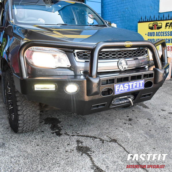 ECB BIG TUBE BAR/Winch Bullbar with Bumper Lights BLACK RIPPLE FINISHED ...