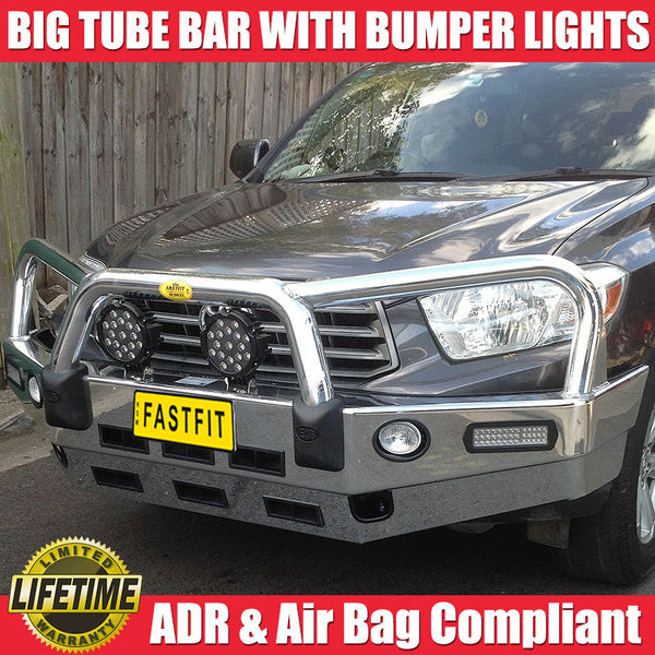 ECB POLISHED Big Tube BullBar WITH BUMPER LIGHTS to suit TOYOTA Kluger ...